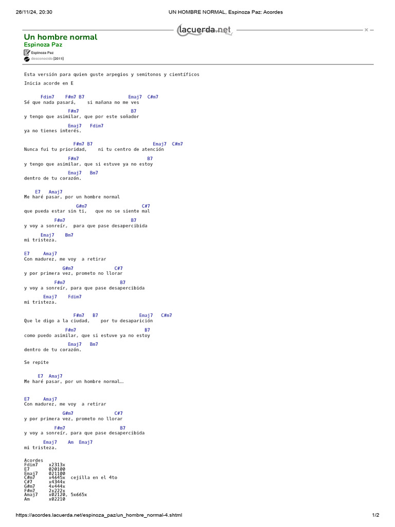 UN HOMBRE NORMAL, Espinoza Paz - Acordes | PDF