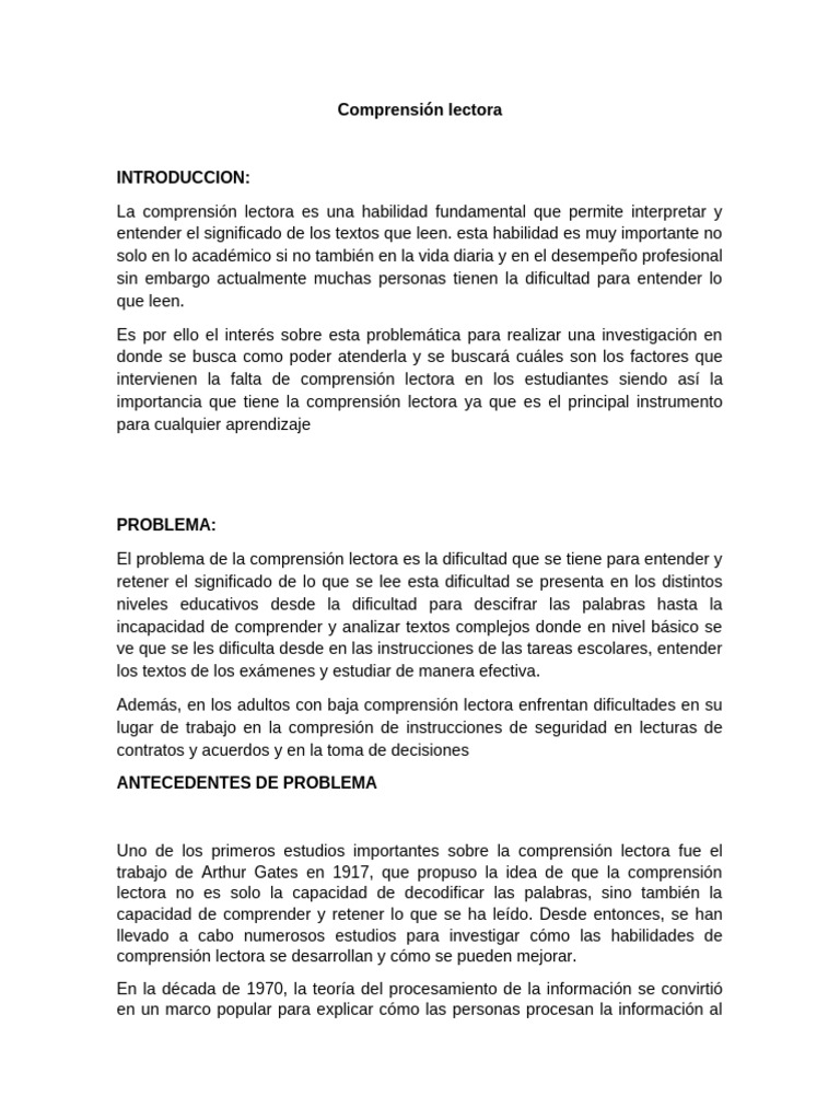 Problemas y Soluciones de Comprensión Lectora | PDF | Comprensión ...