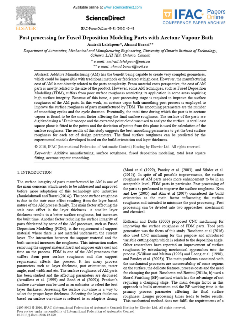 Post Processing For Fused Deposition Modeling Parts With Acetone Vapour ...