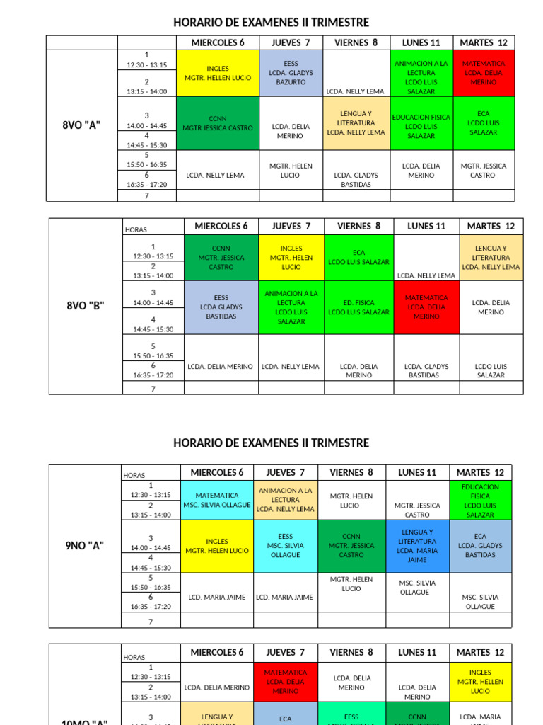 Horarios de Examenes 2 Trimestre | PDF