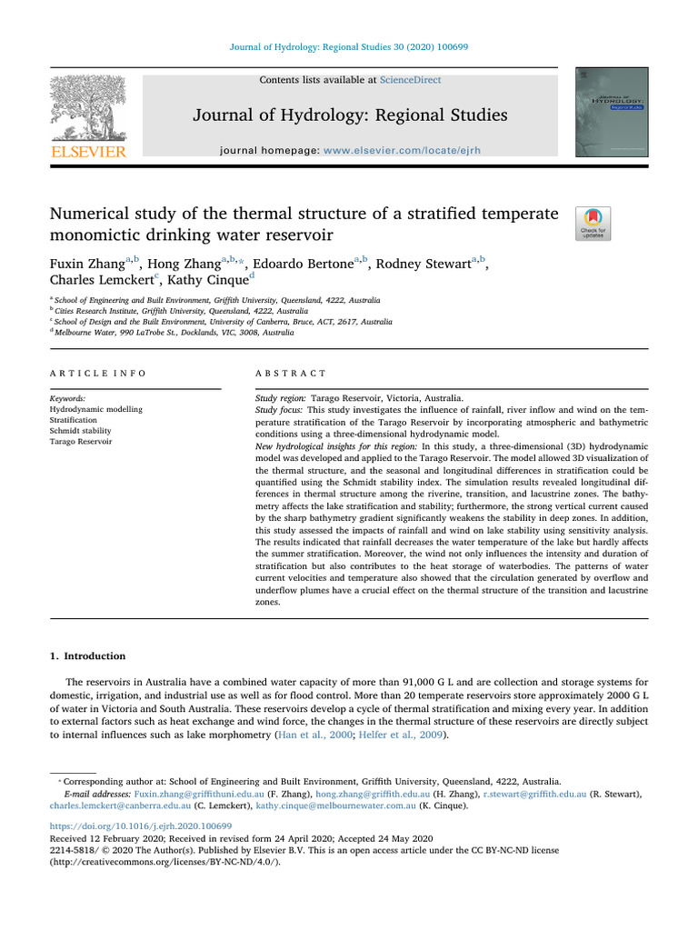 Numerical Study of The Thermal Structure of A Stratified Temperate ...