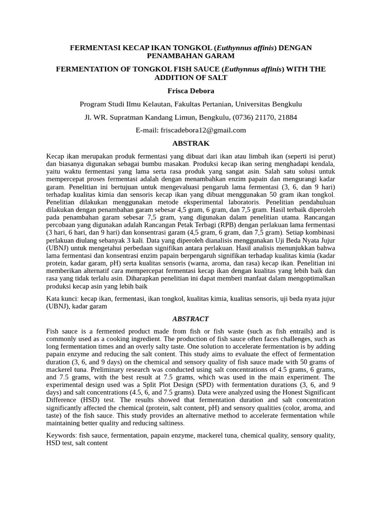 Fermentasi Kecap Ikan Tongkol | PDF