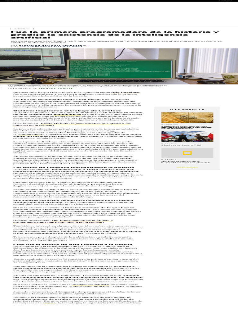 Fue La Primera Programadora de La Historia y Predijo La Existencia de ...