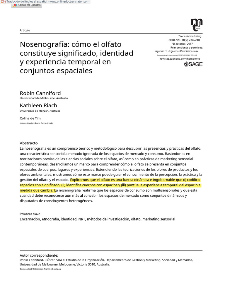 Canniford Et Al 2017 Nosenography How Smell Constitutes Meaning ...