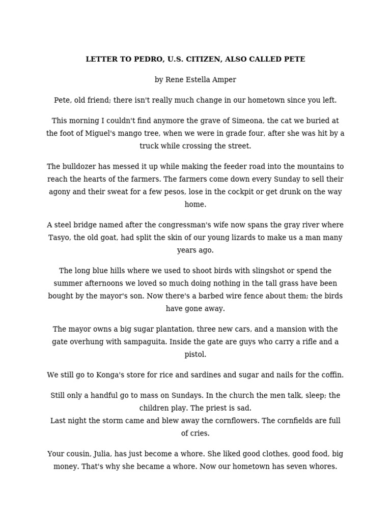 1 Letter To Pedro U.S. Citizen Also Called Pete | PDF | Marxism | Poetry