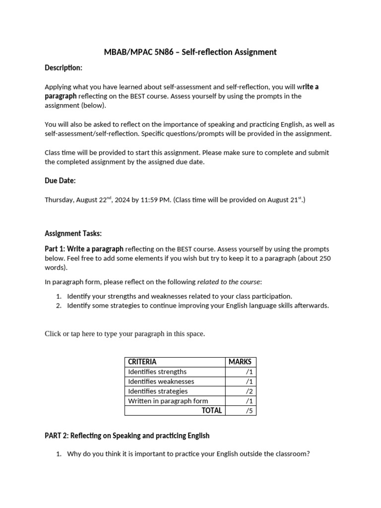 Self-Reflection Exercise - 5N86 2 | PDF | Learning | Cognition