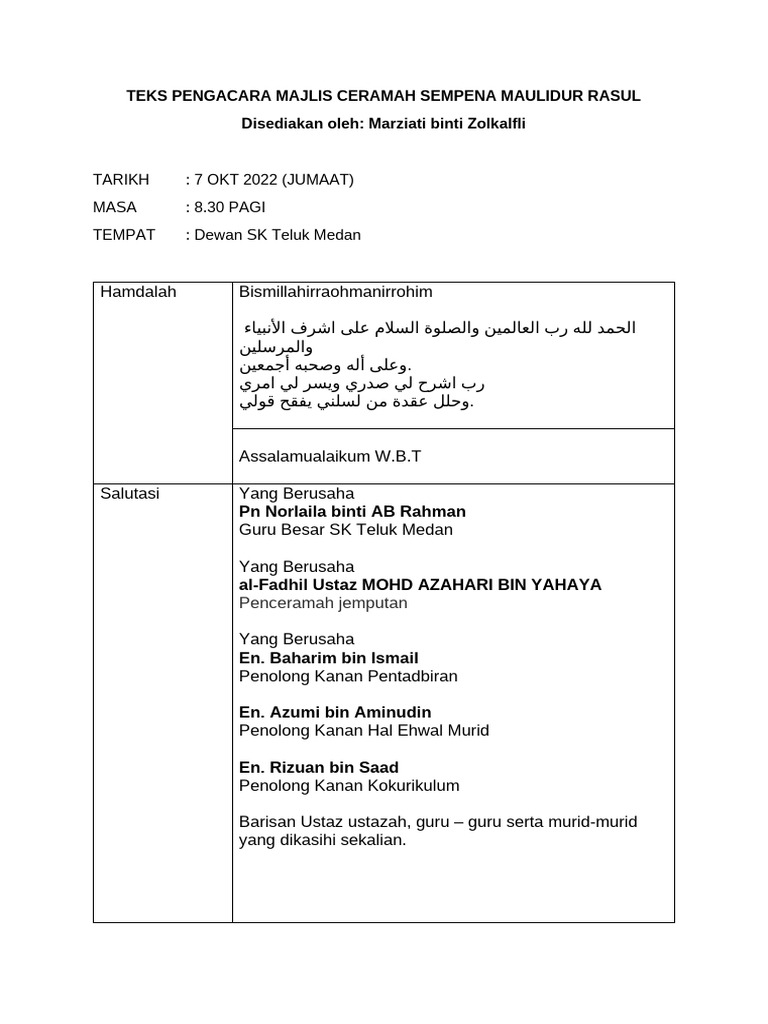 Teks Pengacara Majlis Ceramah maULIDURRASUL | PDF