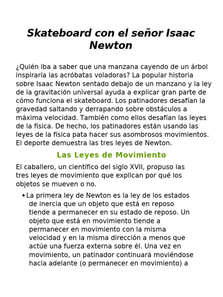 Skateboard Con El Señor Isaac Newton | PDF | Fuerza | Las leyes del ...