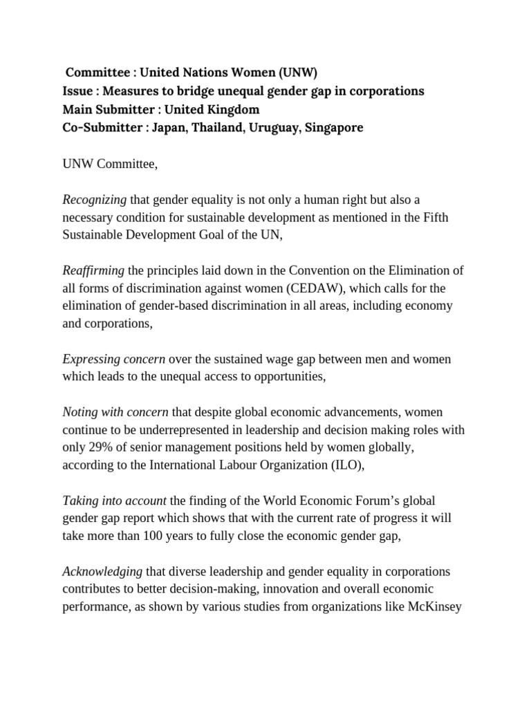 MUN - Draft Resolution | PDF | Mentorship | Gender Pay Gap