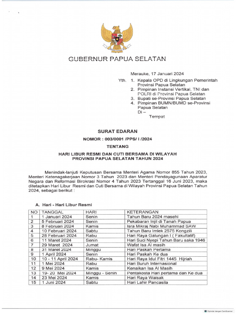 0001 - Surat Edaran Hari Libur Resmi Dan Cuti Bersama Diwilayah ...