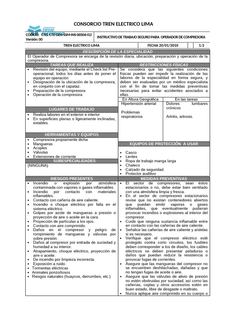 CTEL-CTE-GEN-SSM-INS-00504 I12 Compresora | PDF