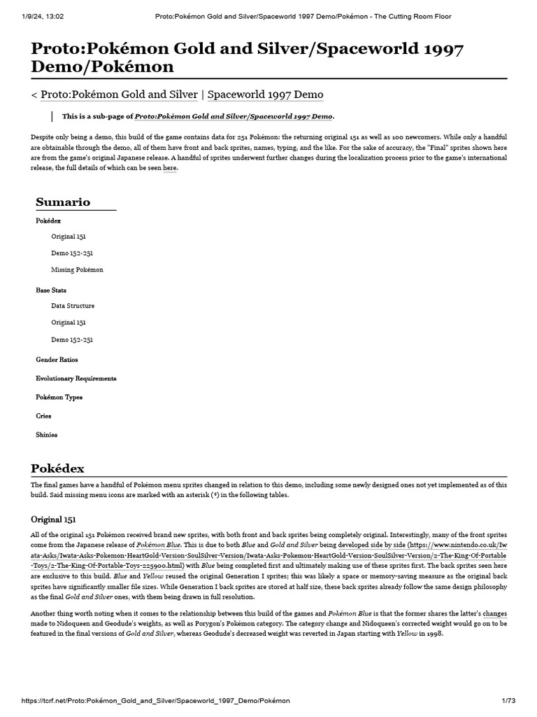 Proto - Pokémon Gold and Silver - Spaceworld 1997 Demo - Pokémon - The ...