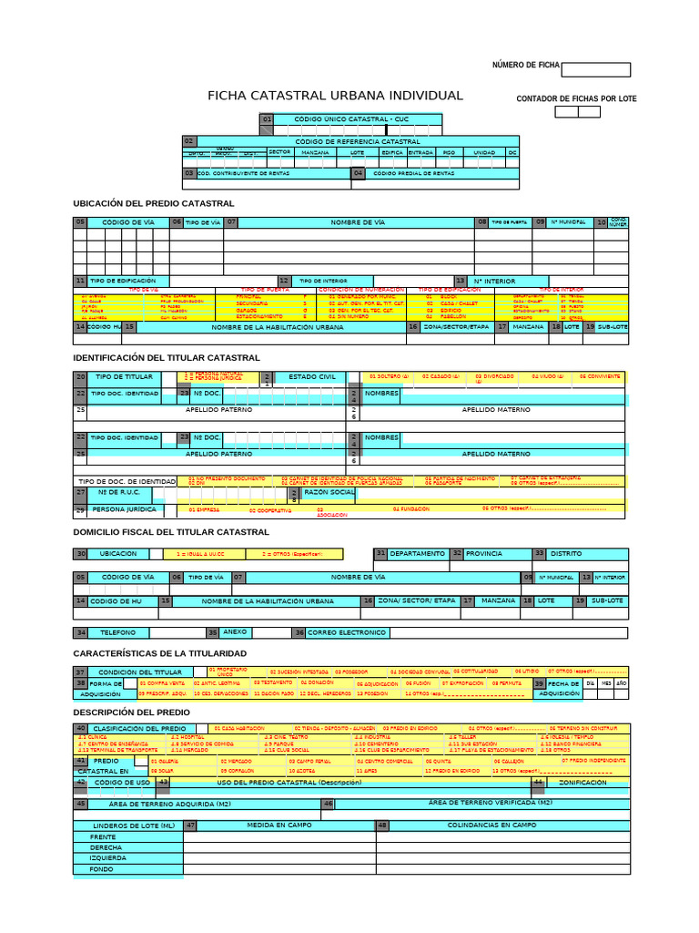 Anexo 01 Ficha Catastral Urbana Individual | PDF | Documento de identidad
