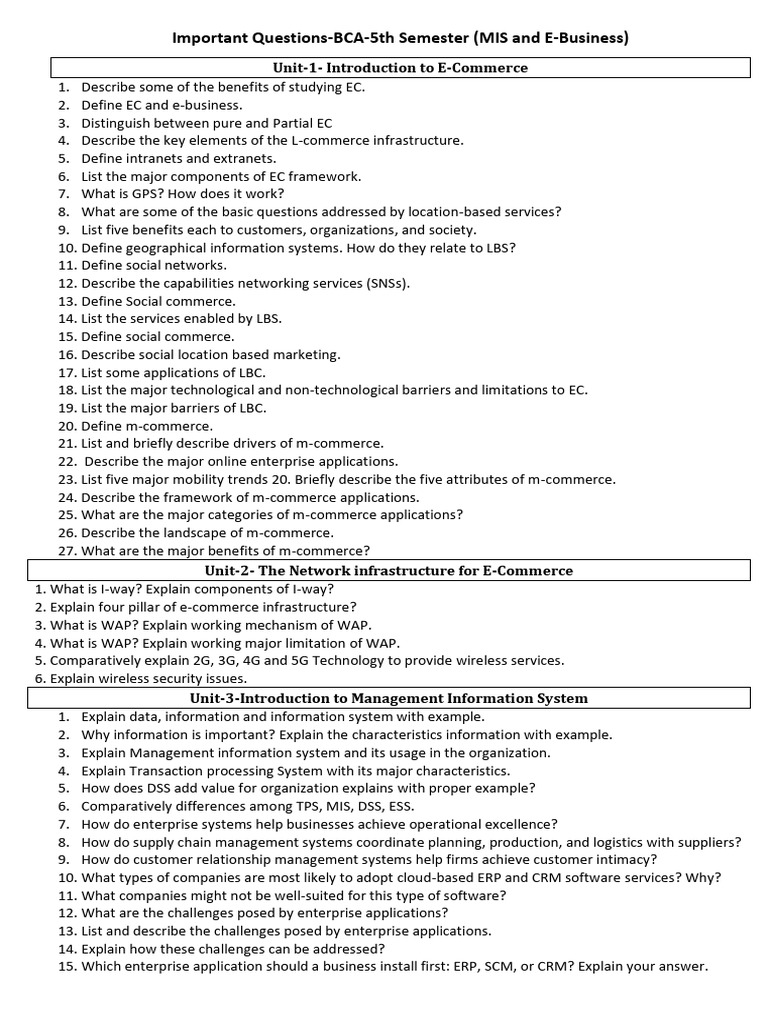 IMP Questions BCA 5th Semster MIS and E Business | PDF | E Commerce ...