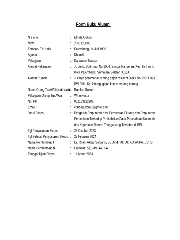 Form Buku Alumni | PDF