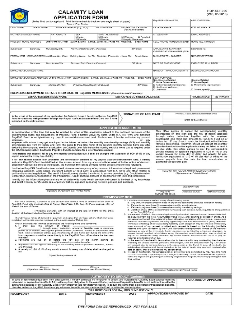 HQP-SLF-066 Calamity Loan Application Form (CLAF) | PDF