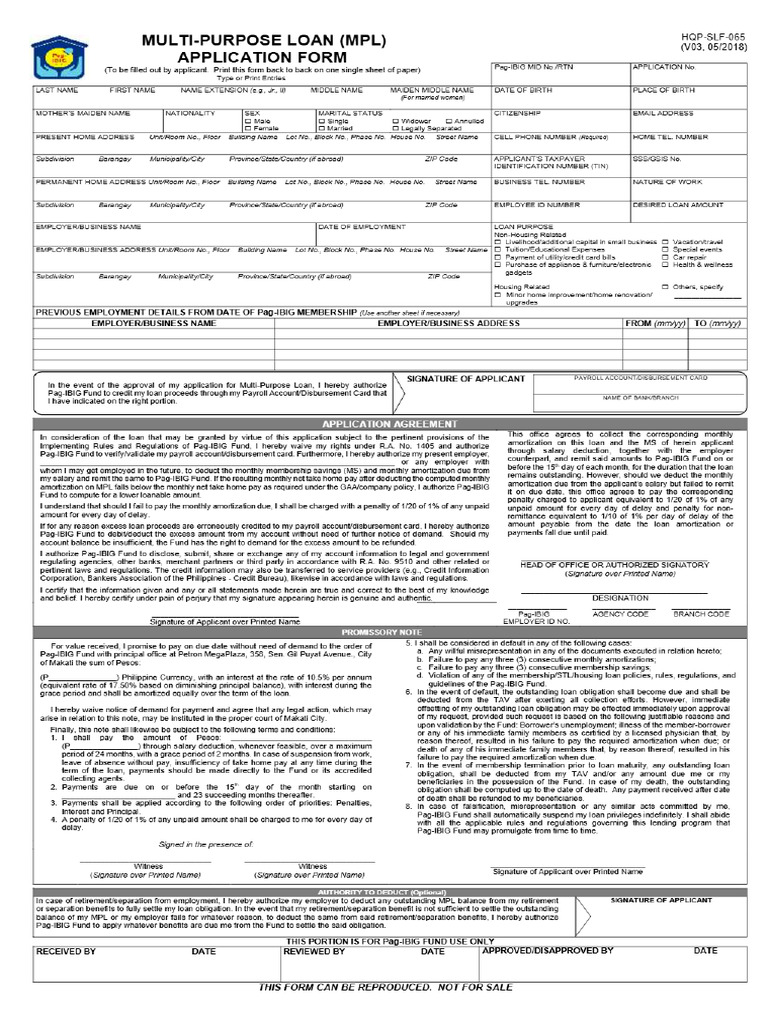 HQP-SLF-065 Multi-Purpose Loan Application Form (MPLAF) | PDF