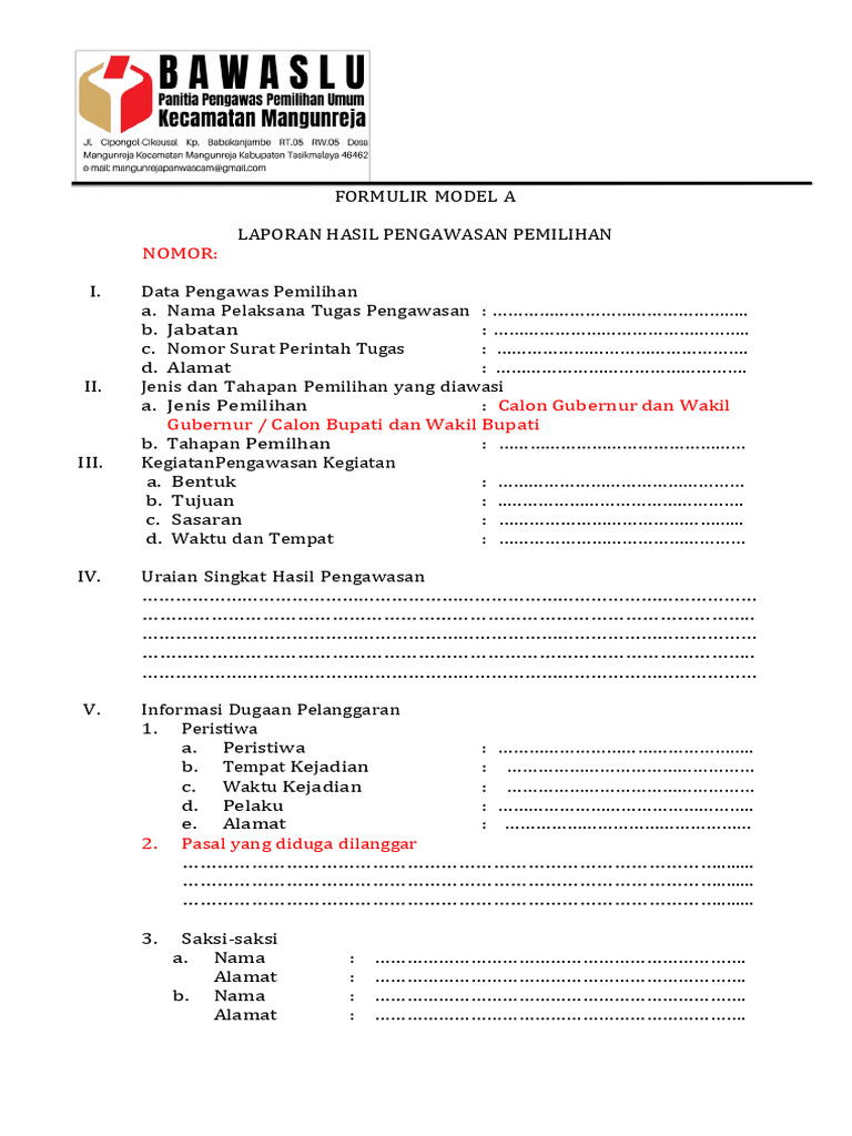 Format LHP Perbawaslu 6 Tahun 2024 | PDF