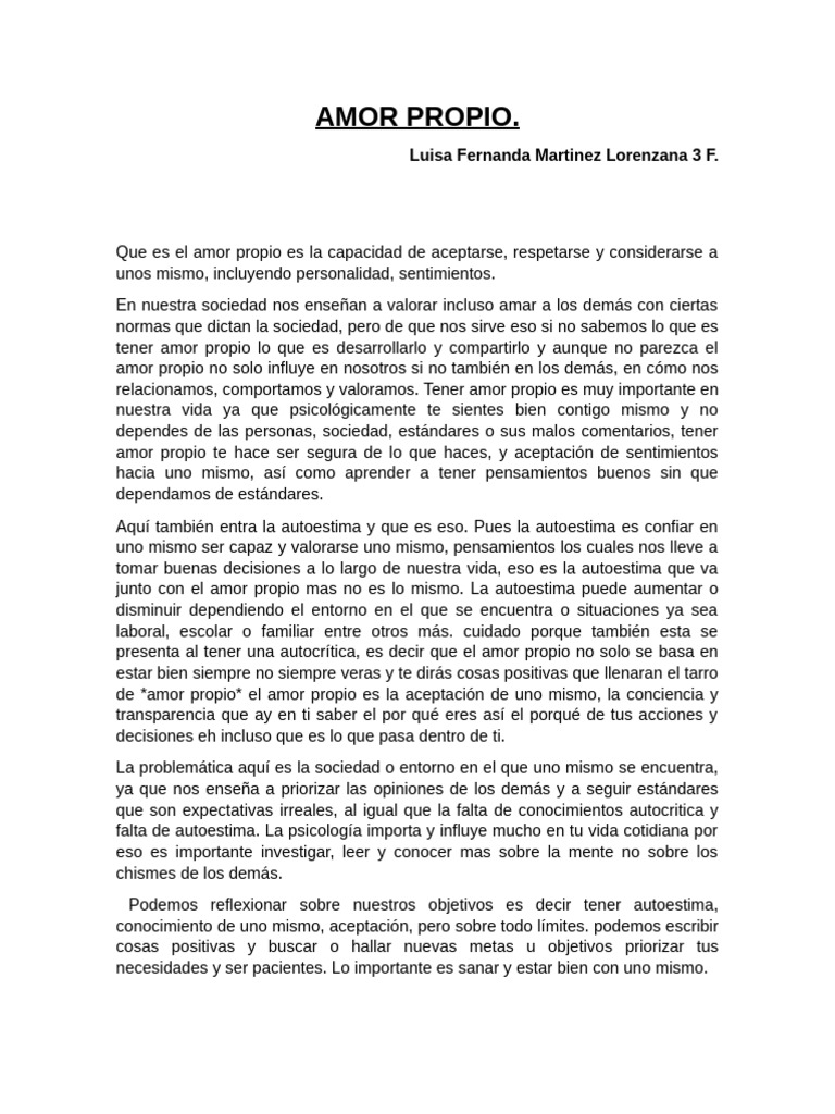 Importancia del Amor Propio y Autoestima | PDF | Autoestima | Amor