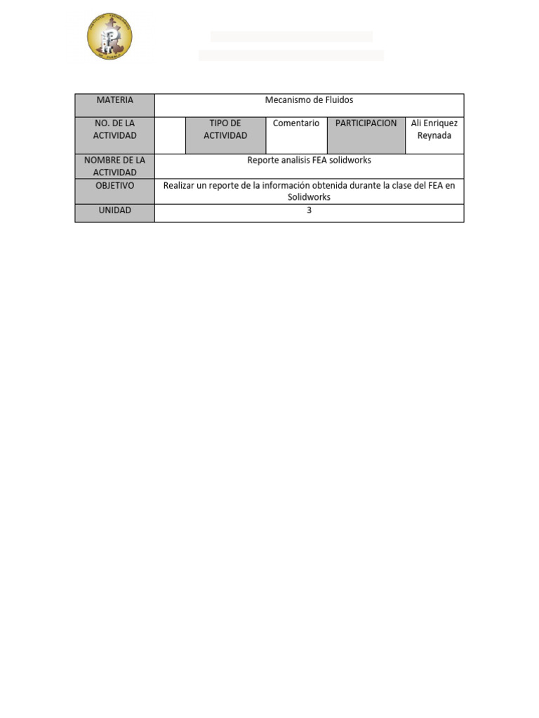 Reporte Analisis FEA Solidworks Ali Enriquez Reynada | PDF | Método de ...