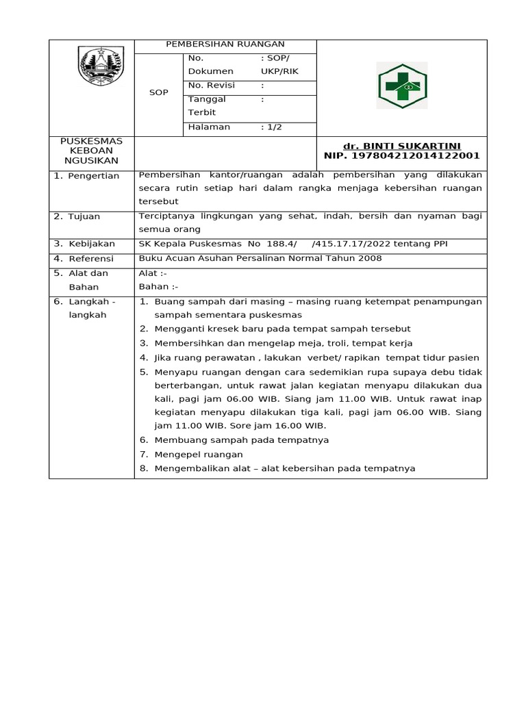 25.sop Pembersihan Ruangan | PDF