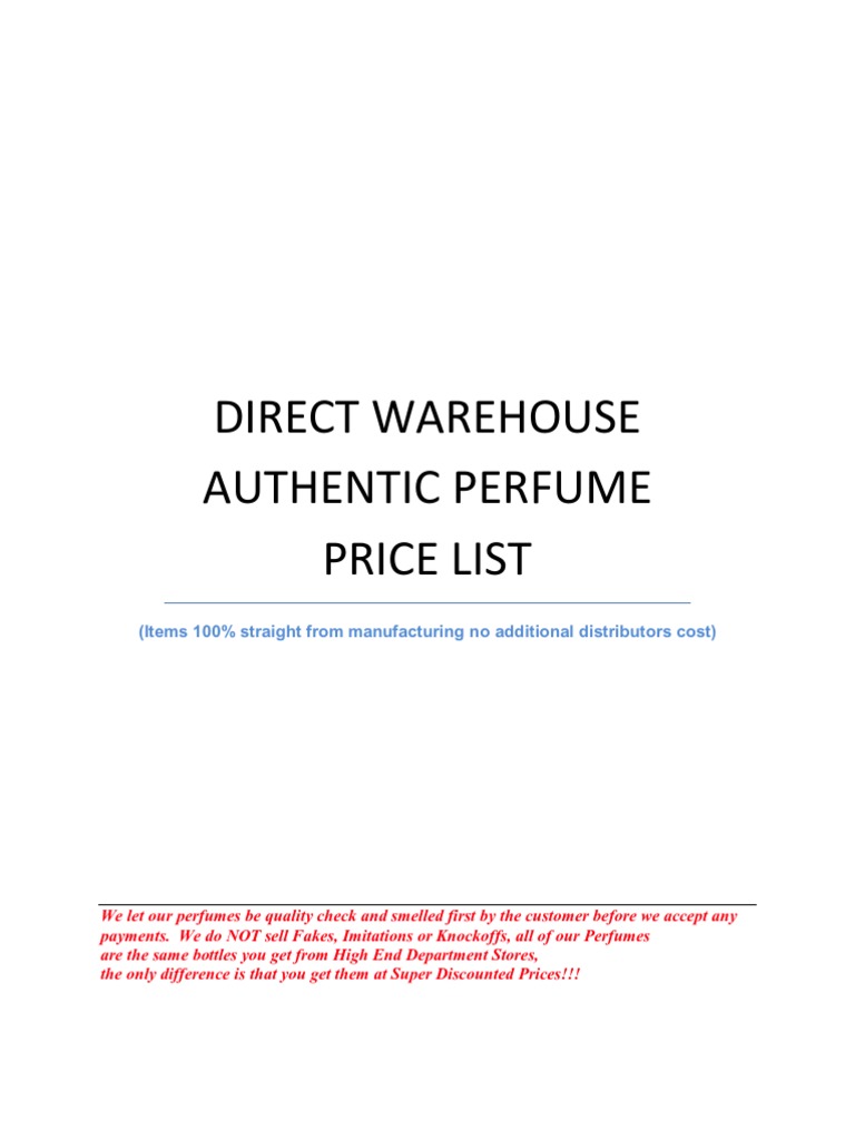 Direct Warehouse Authentic Perfume Price List | PDF | Perfume | Toiletry