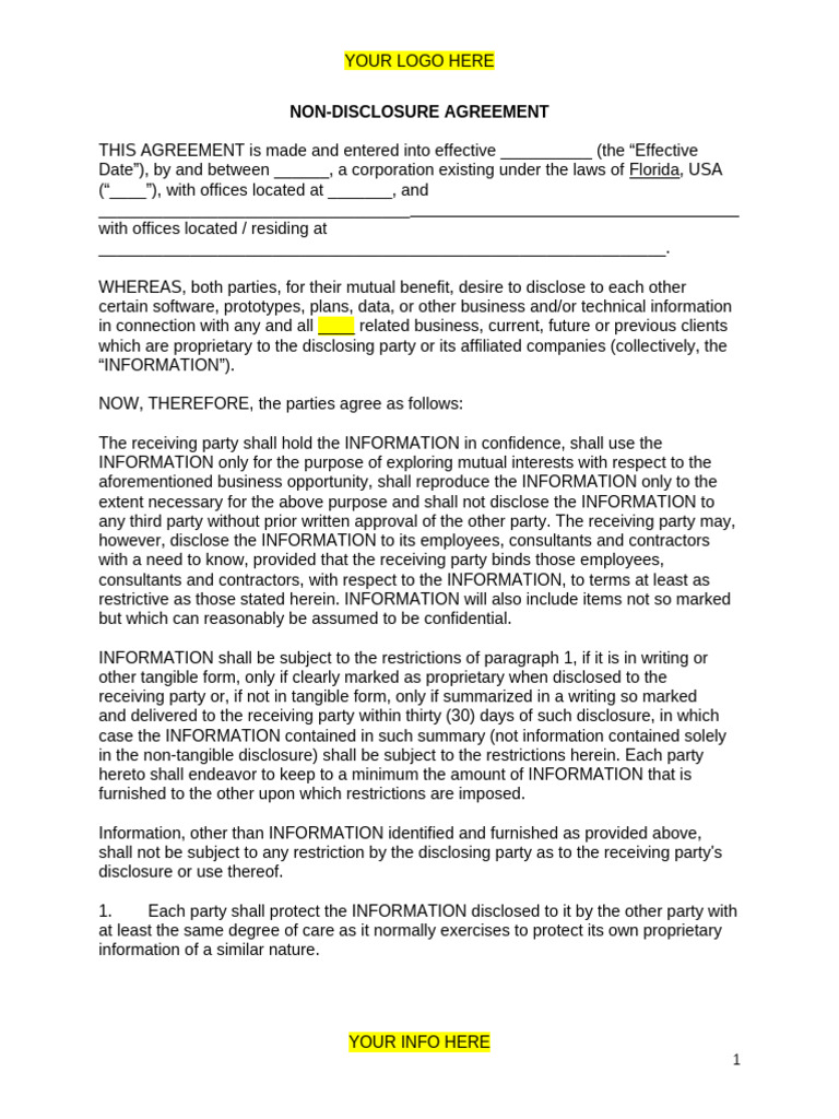 Sample NDA Agreement | PDF | Non Disclosure Agreement | Arbitration