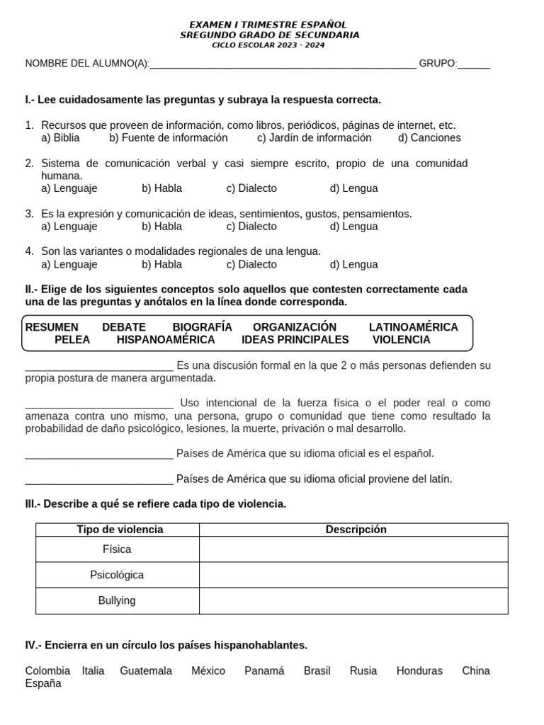Examen Español 2º Secundaria | PDF | Lengua española | Dialecto