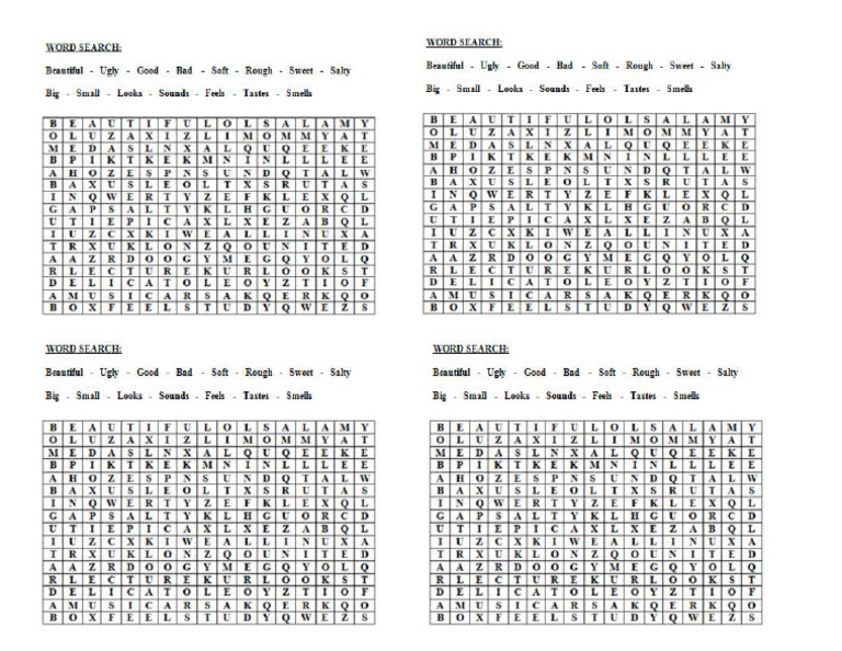 Unit Iv - Word Search Activity - Adjectives and Linking Verbs | PDF