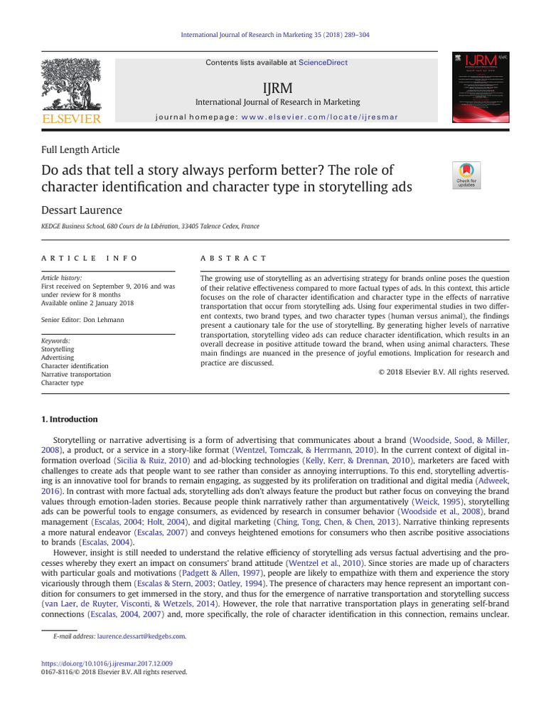 Storytelling Ads: Character Impact on Effectiveness | PDF | Validity ...