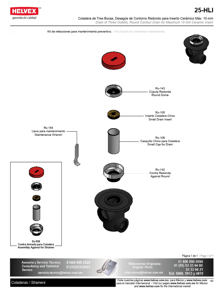 Coladera de Tres Bocas, Desag e de Contorno Redondo para Inserto Cer Mico M X. 10 MM | PDF