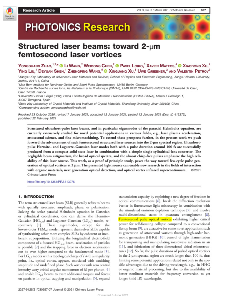 2021-PR-fs vortex laser | PDF | Laser | Ultrashort Pulse
