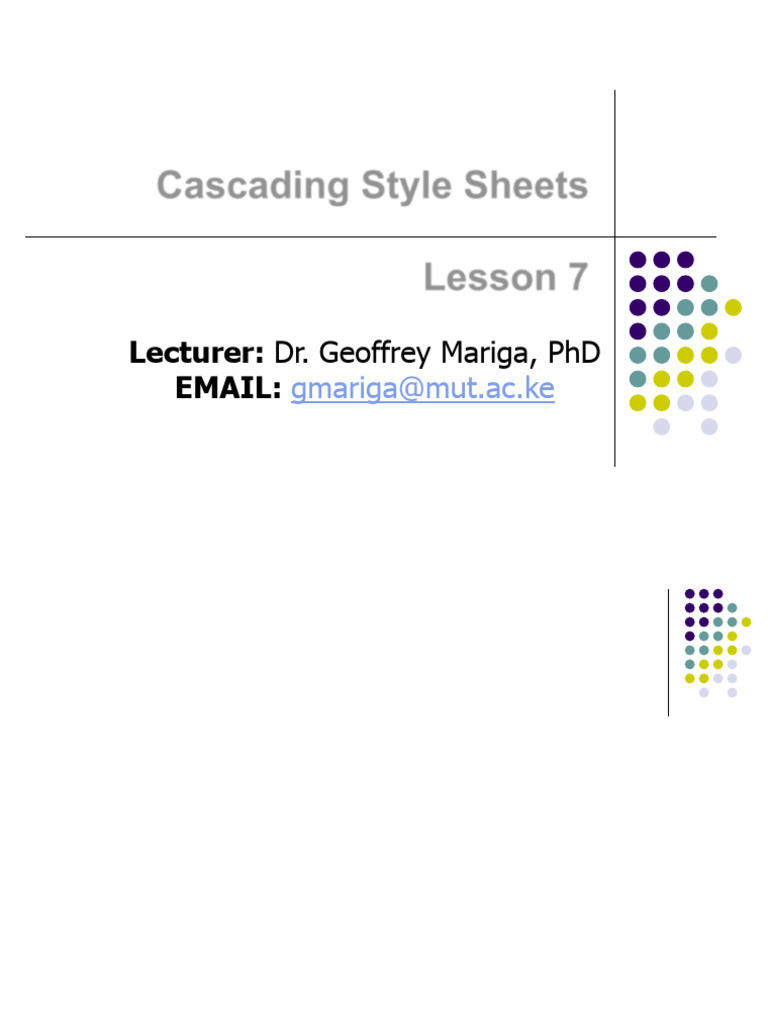 Lesson 7 Cascading Style Sheets | PDF | Html | Html Element