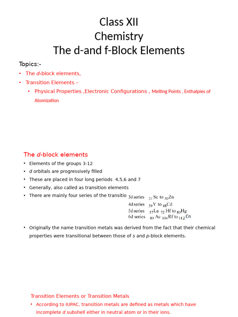 Class 12 Chapter 8 The D-And F-Block Elements-2 | PDF | Transition ...