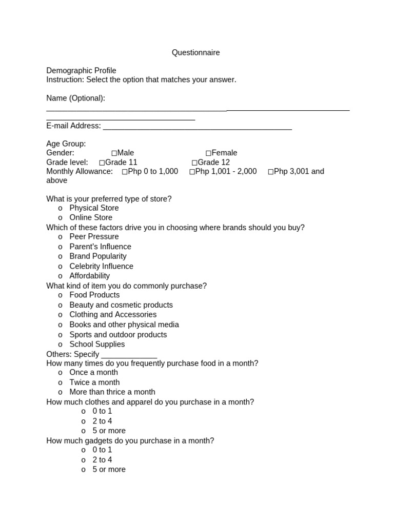 PR2 Questionnaire | PDF | Brand | Advertising