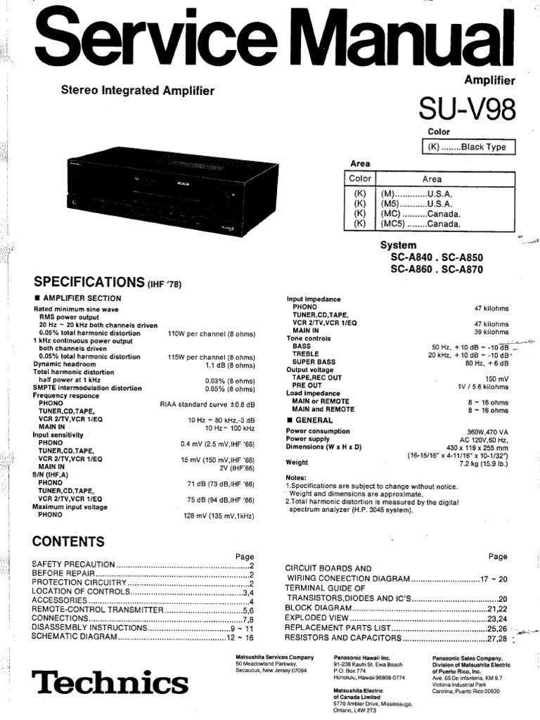 Hfe Technics Su-V98 Service | PDF
