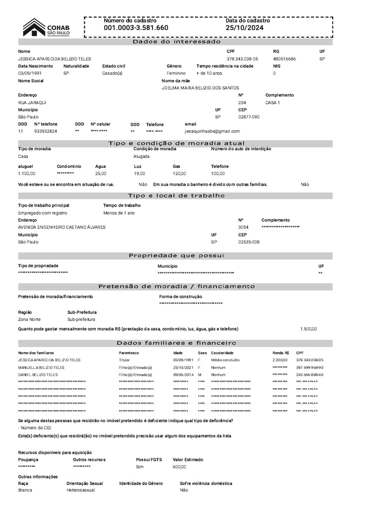 COHAB - SP - Impressao Da Ficha de Demanda | PDF