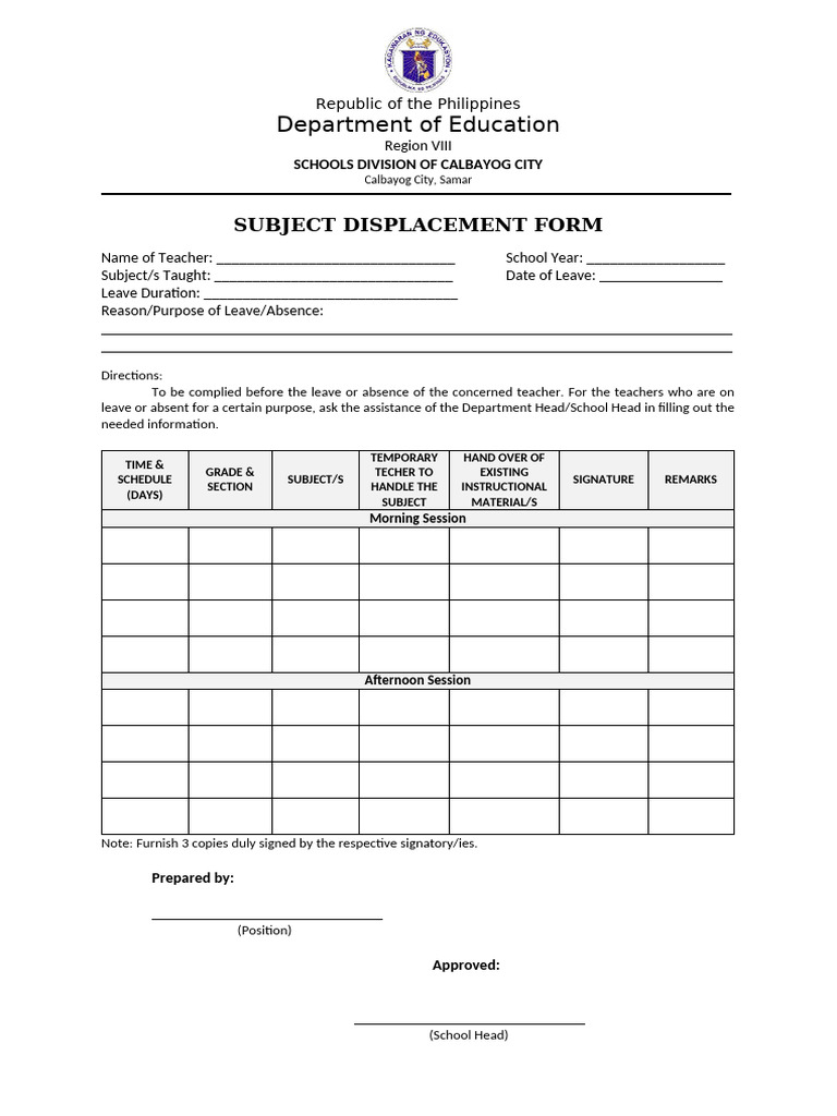 Subject Displacement Form | PDF