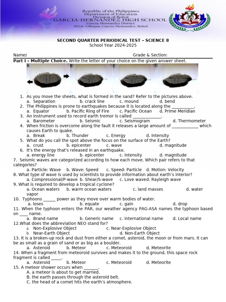 Q2 SCIENCE 8 Periodical Test | PDF | Meteoroid | Earthquakes