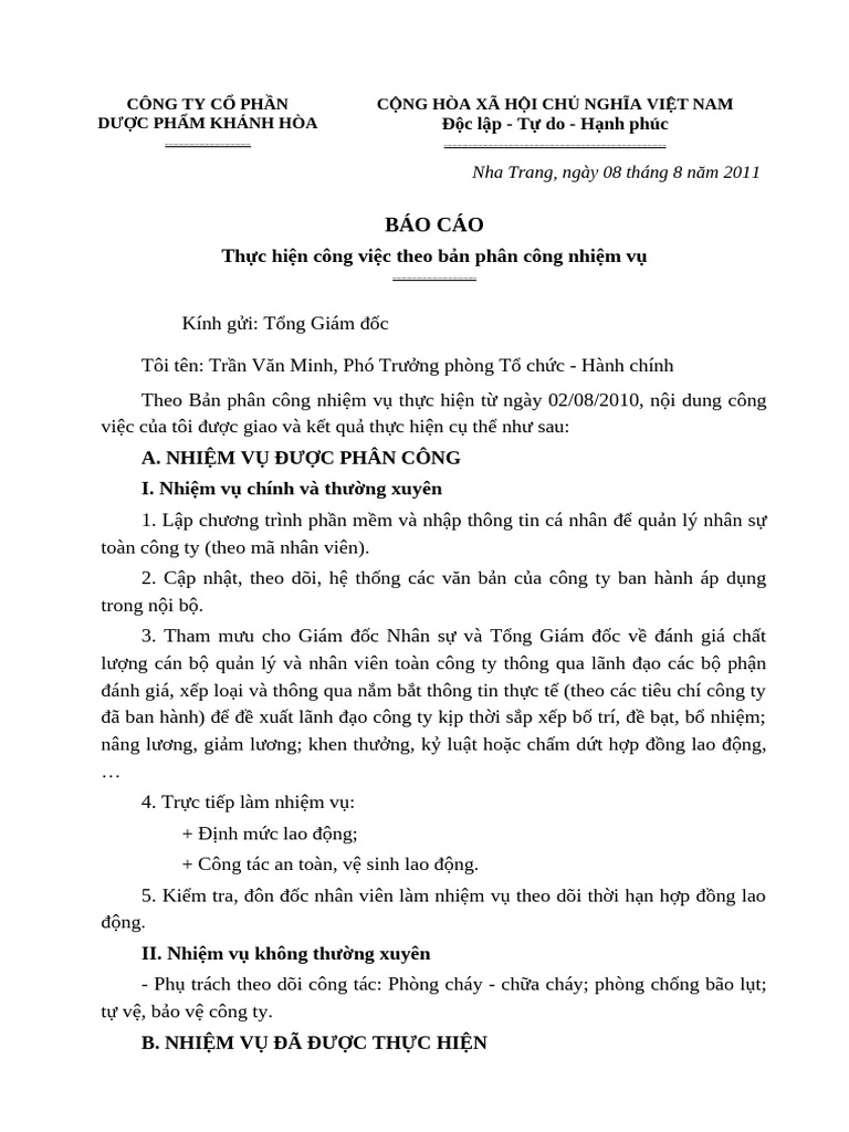 Ban Phan Cong Cong Viec | PDF