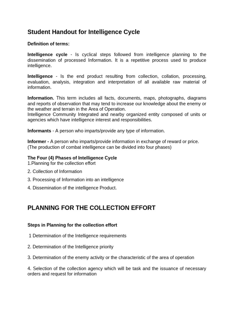 Student Handout For Intelligence Cycle 2024 | PDF | Military ...