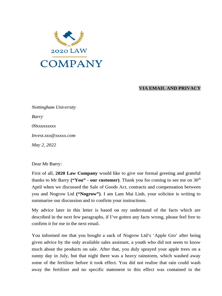 Legal Consulting Letter | PDF | Breach Of Contract | Contractual Term