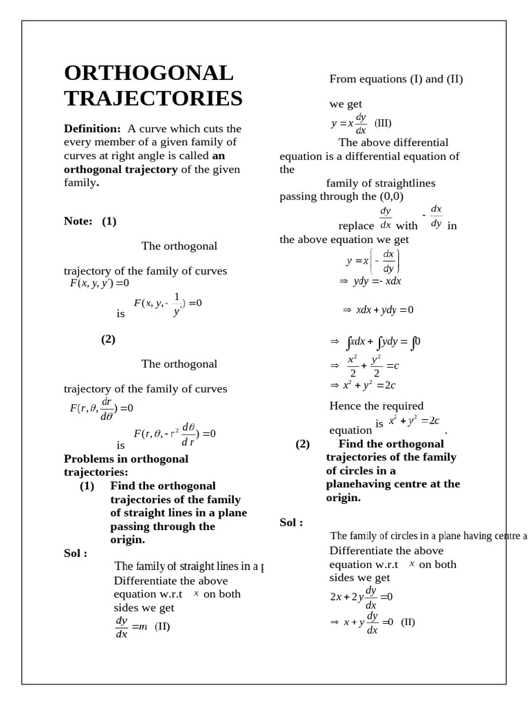 Orthogonal Trajectories | PDF | Equations | Algebraic Geometry