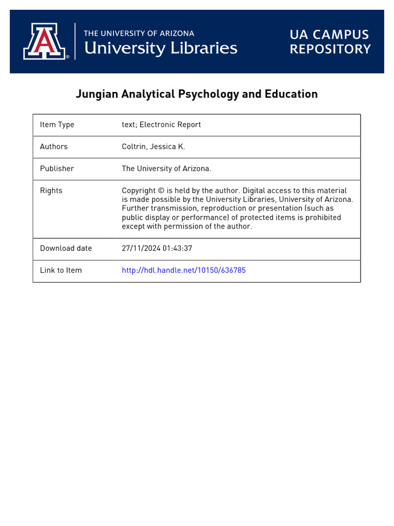 Jessica Coltrin EDP MA Paper Final | PDF | Analytical Psychology | Carl ...