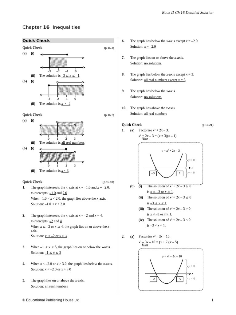 Chapter 16 Inequalities Solutions Guide | PDF | Elementary Mathematics ...