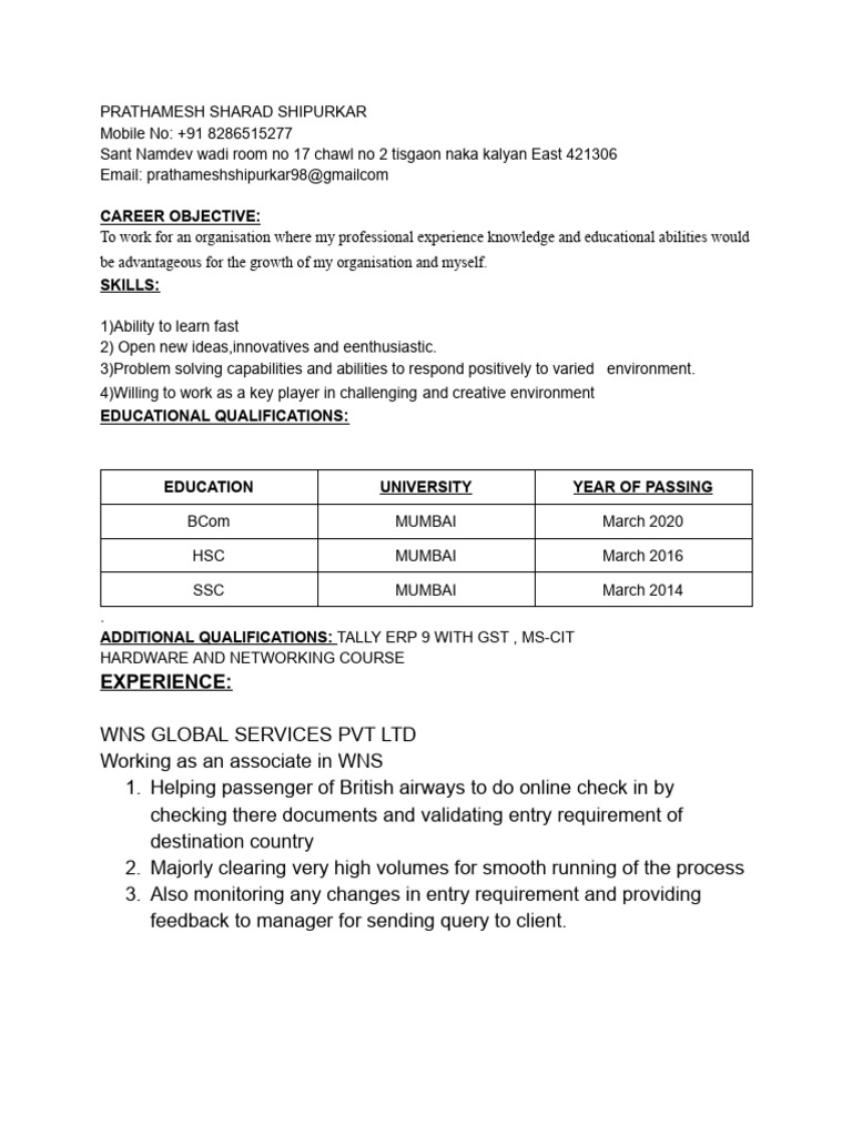 Prathamesh Shipurkar Resume | PDF
