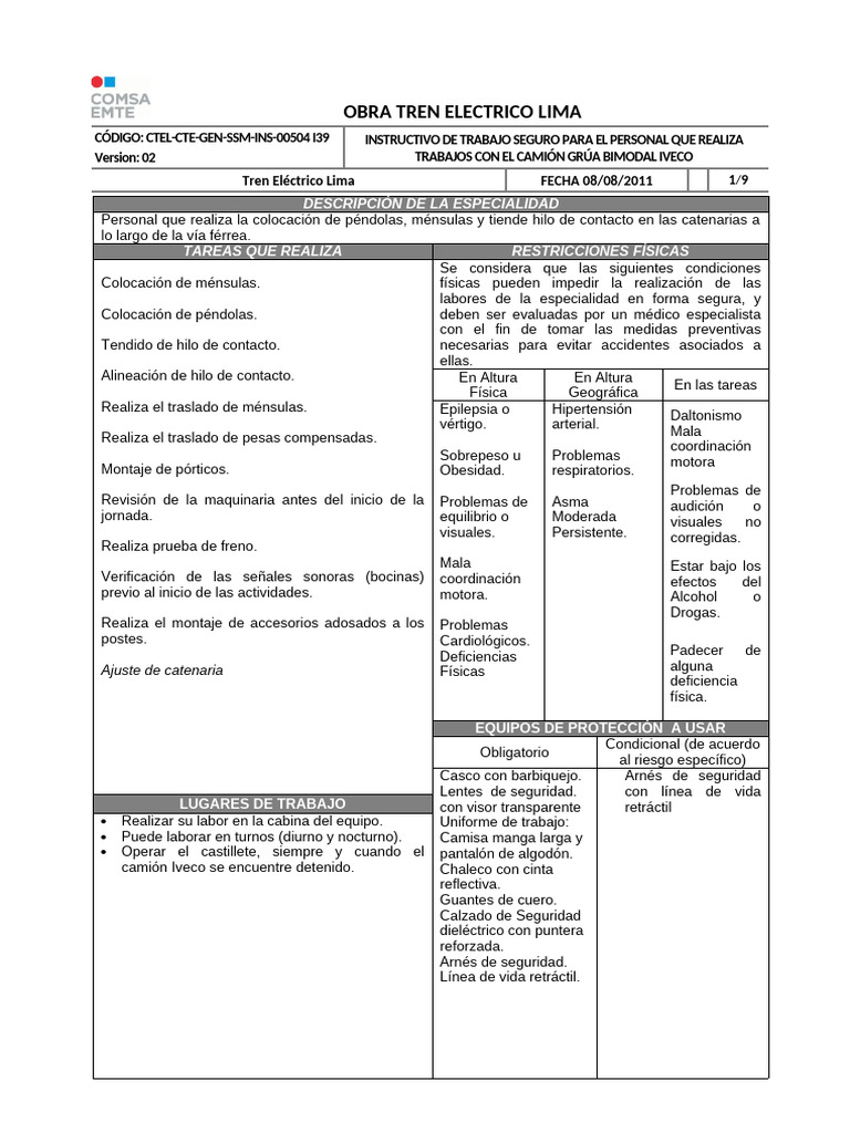 Ctel Cte Gen SSM Ins 00504 I39 Instructivo - Iveco - Rev Final | PDF | Escalera | Camión