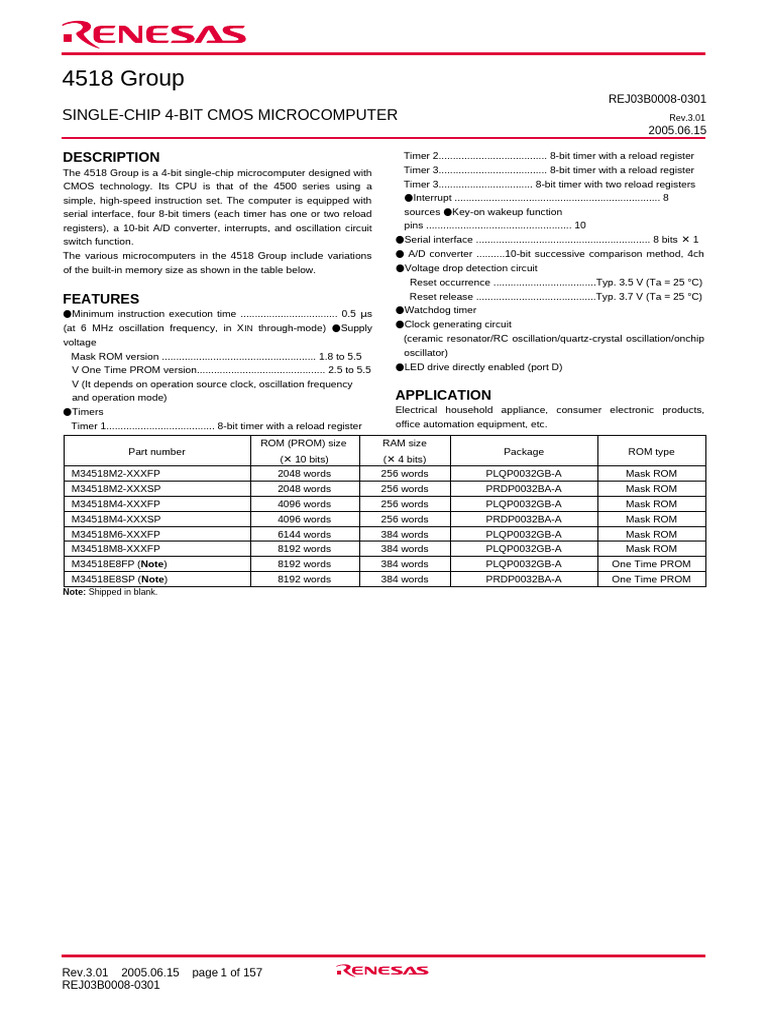 4518 Group: Single-Chip 4-Bit Cmos Microcomputer | PDF | Power Supply ...