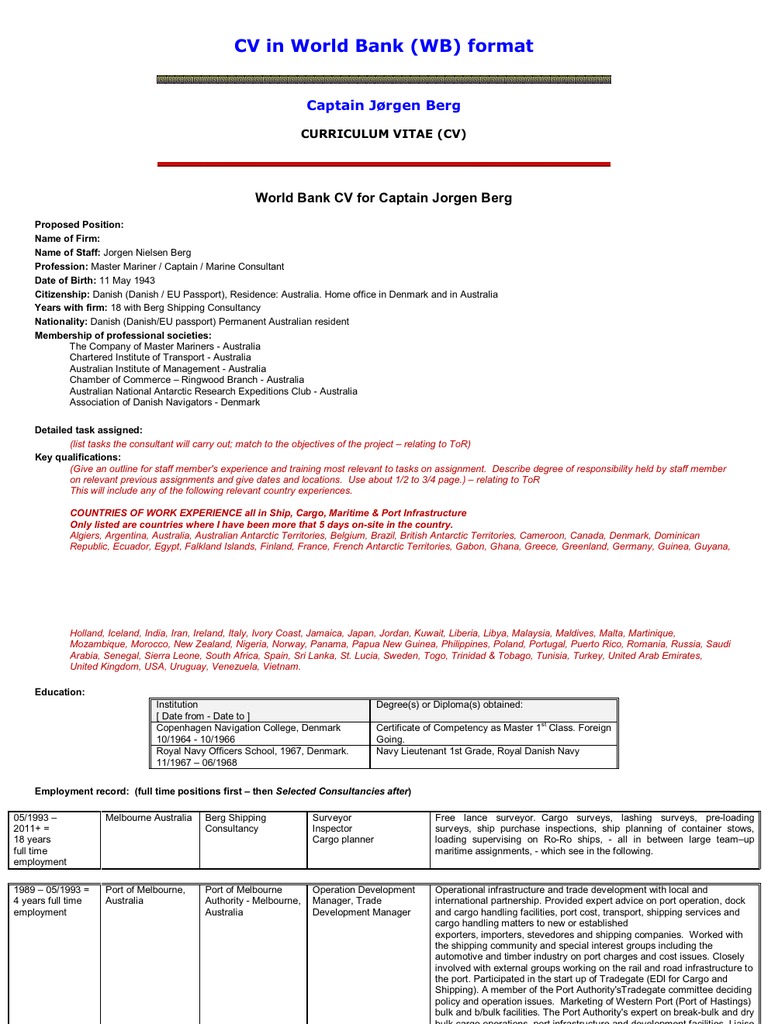 CV in World Bank | Port | Ships | Free 30-day Trial | Scribd