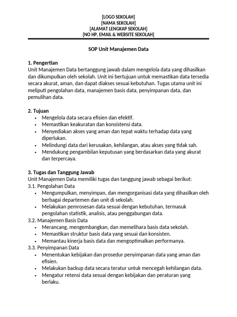Sop Unit Manajemen Data1 | PDF